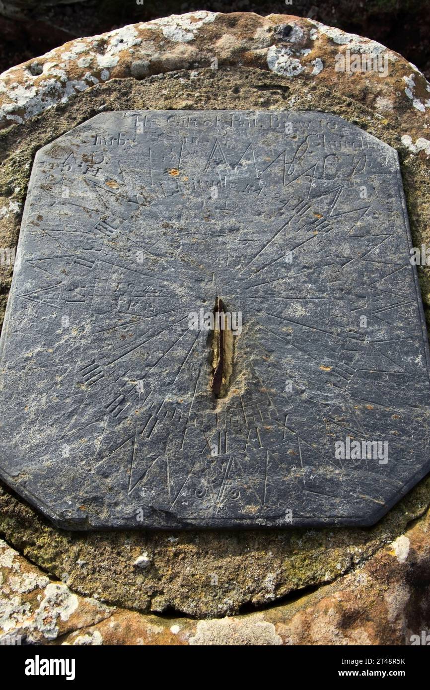 Old sundial at St Patrick's Church, Jurby, Isle of Man Stock Photo - Alamy