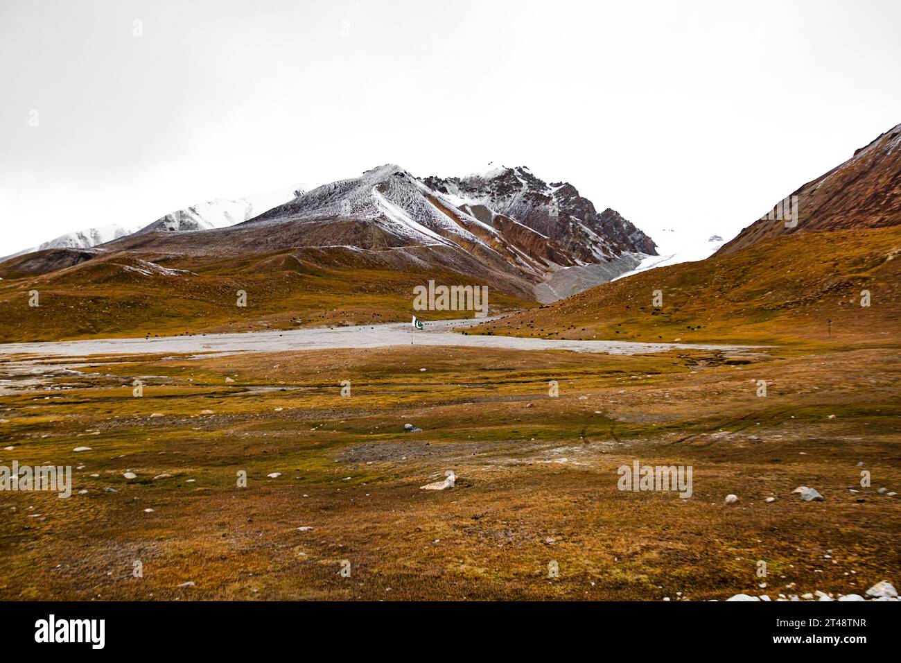 Khunjerab pass near Pakistan-China border, autumn season. Yellow and ...