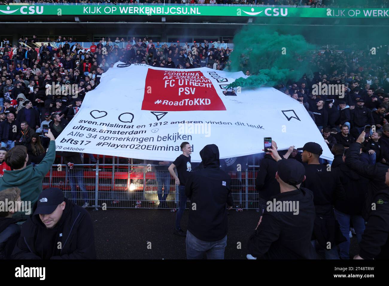 EINDHOVEN, NETHERLANDS - OCTOBER 29: banner from the fans of PSV ...