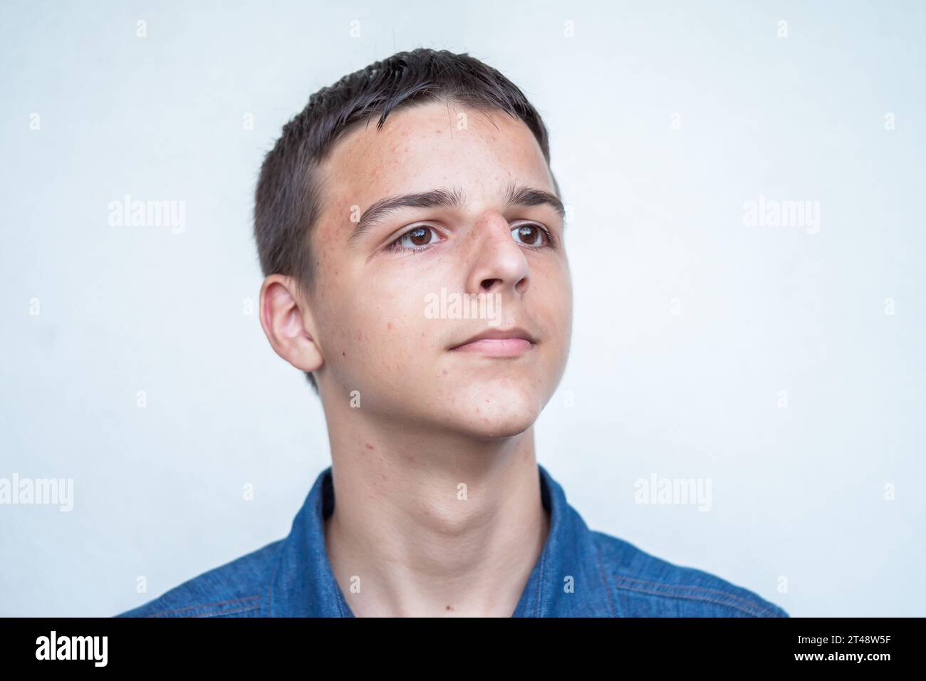 Portrait of Caucasian teenage boy on white background. High quality ...