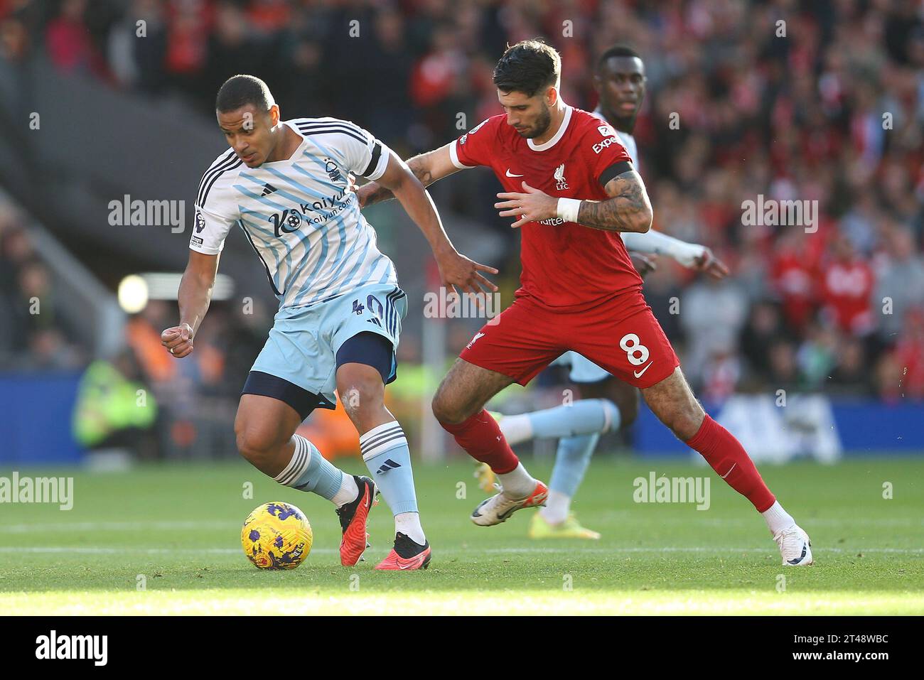 Liverpool, UK. 29th Oct, 2023. Murillo of Nottingham Forest looks to ...