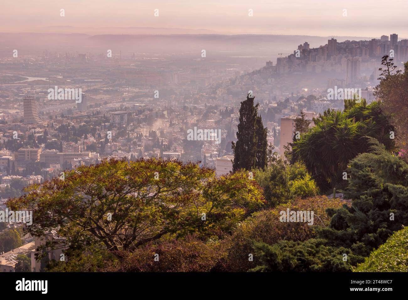 The panoramic view of the residential and industrial districts of Haifa ...