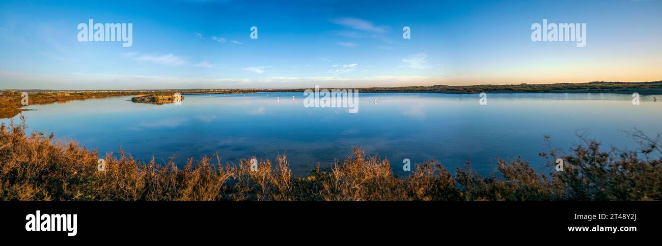 Panoramic of one of the salt lagoons of the Salinas de San Pedro del ...