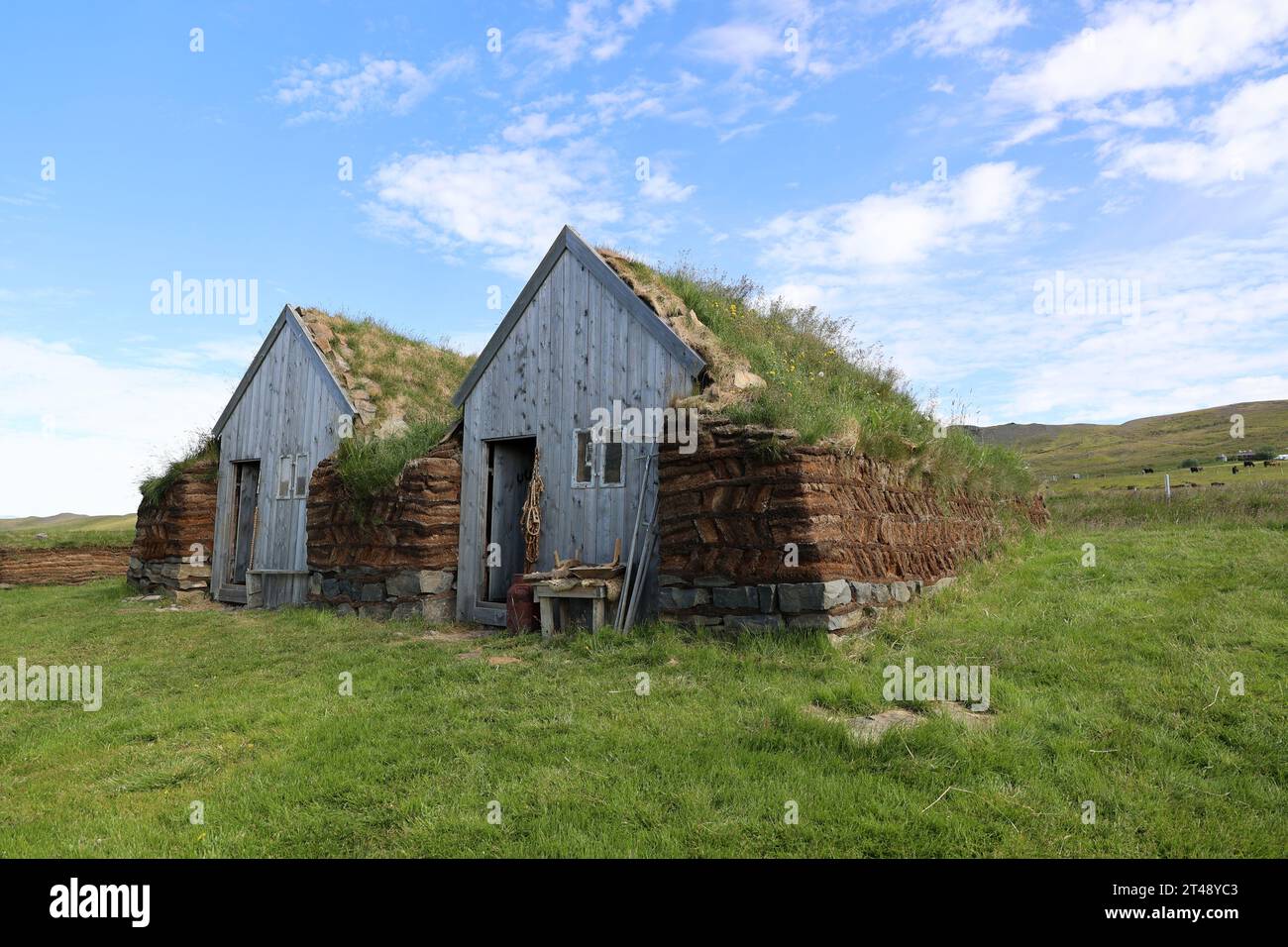 Iceland-Two traditional Icelandic turf houses Stock Photo - Alamy