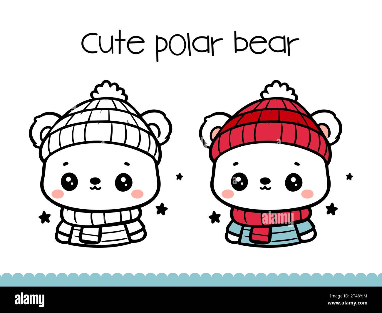 Cute Polar Bear Coloring Page for kids. Vector Illustration Stock ...