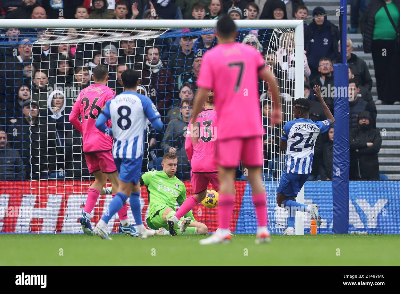 Brighton And Hove, UK. 29th Oct, 2023. Fulham Goalkeeper Bernd Leno ...
