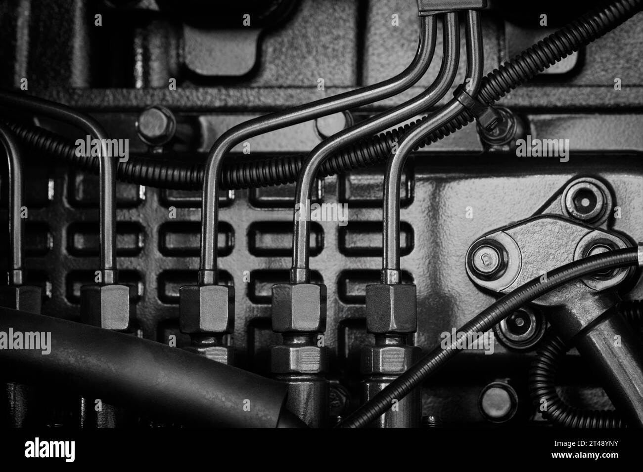 diesel engine. Fragment of a diesel motor close-up. Engine details ...