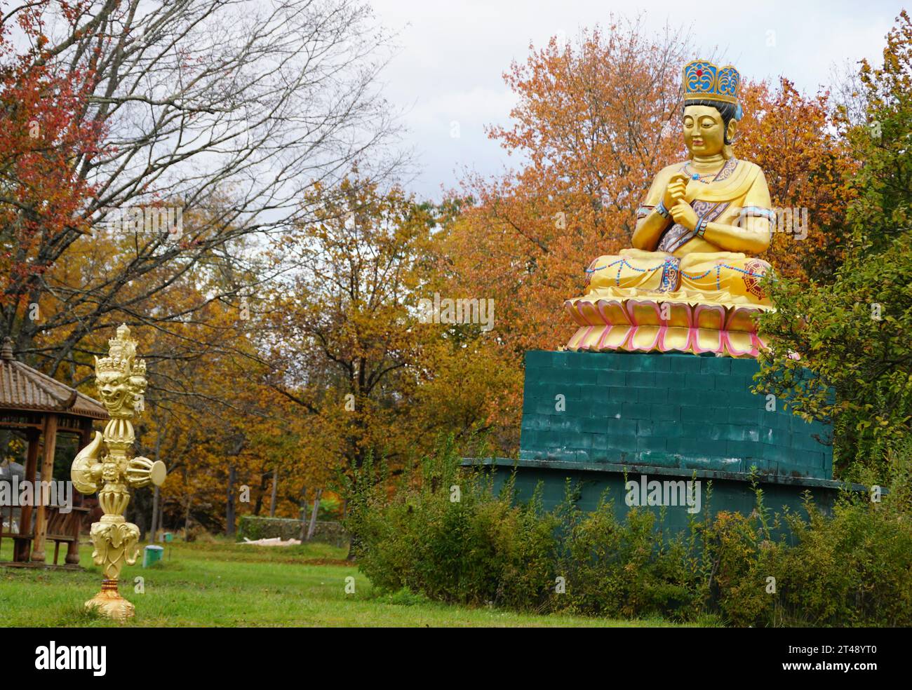 Poconos County, Pennsylvania, U.S.A - October 21, 2023 - A gold Hindu ...