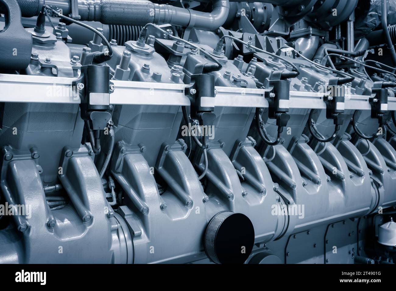 diesel engine. Fragment of a diesel motor close-up. Engine details ...