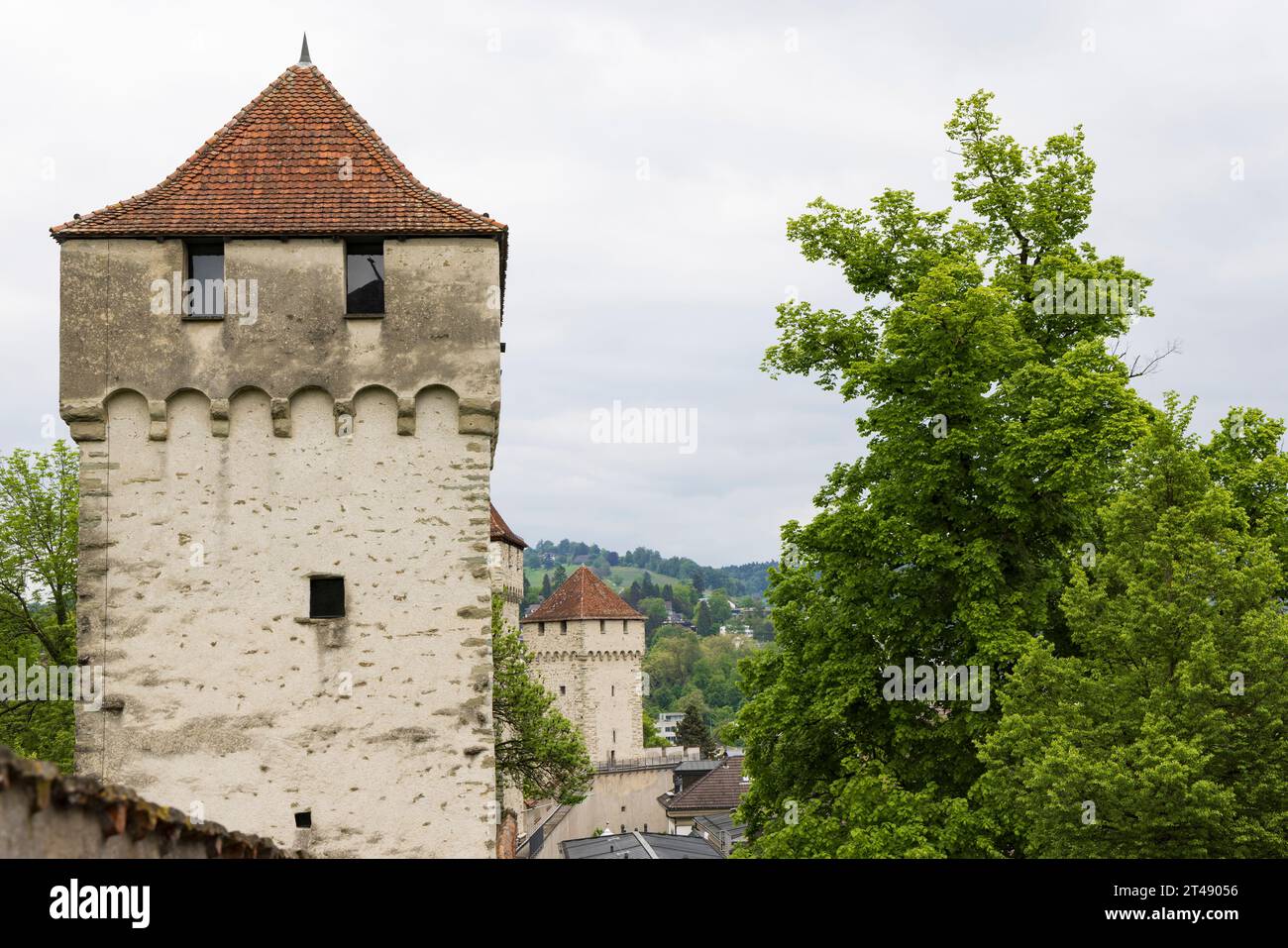 Musegg wall called Musseggmauer lookout and towers in Lucerne in ...