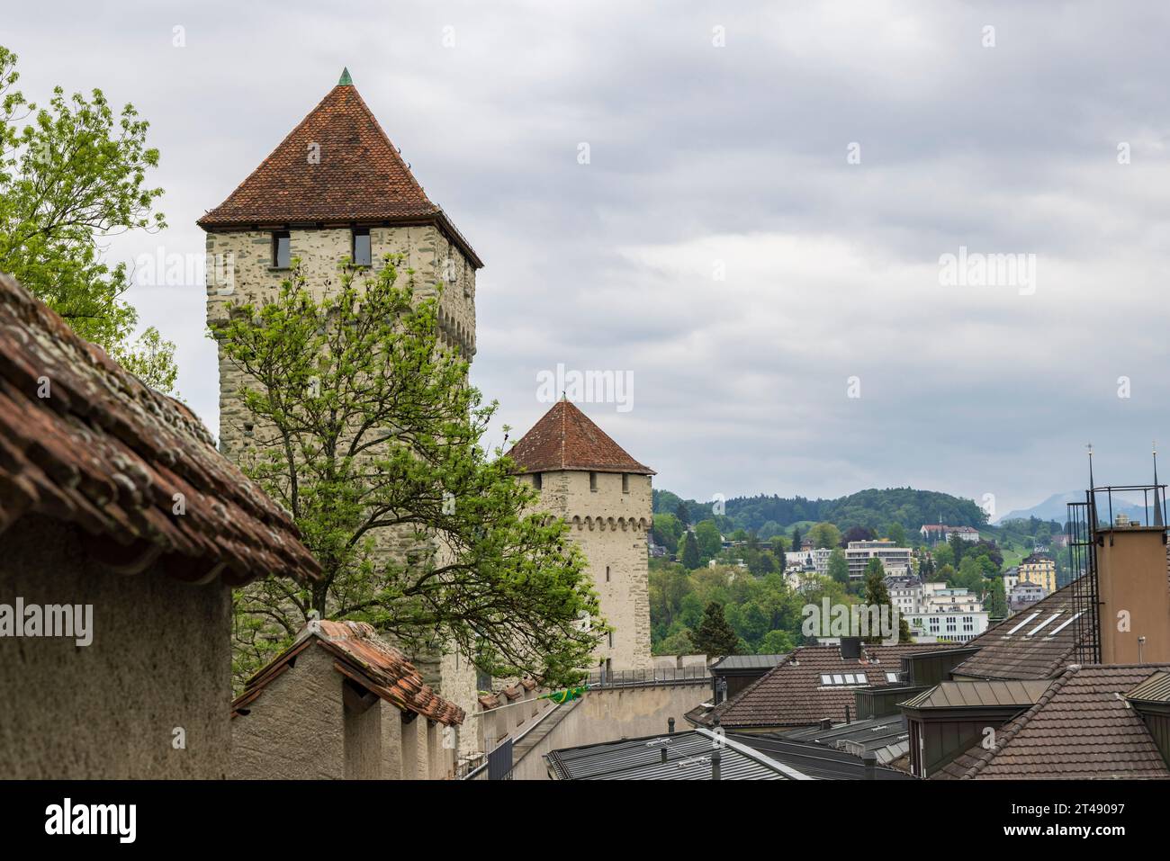 Musegg wall called Musseggmauer lookout and towers in Lucerne in ...