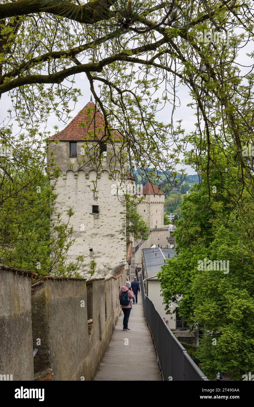 Musegg wall called Musseggmauer lookout and towers in Lucerne in ...