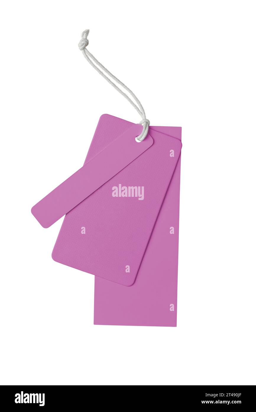 Various shape of blank pink paper label or cloth tag set isolated on ...