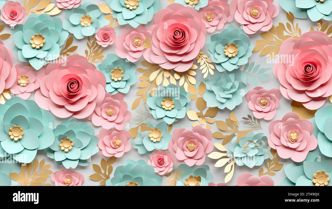 Mix Paper flowers seamless background, paper art Stock Photo - Alamy