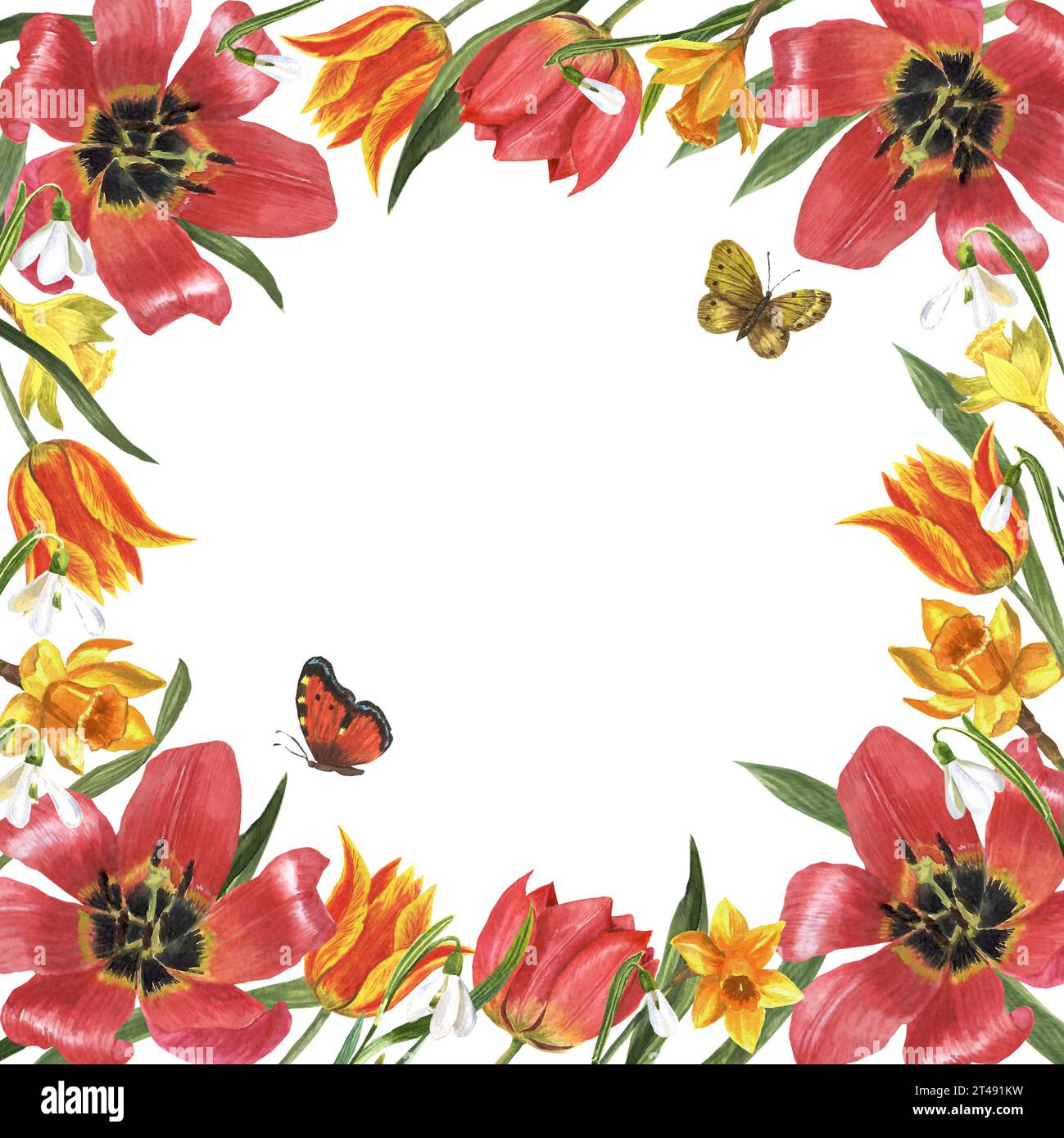 Floral frame from spring flowers. Stylish fashion frame. Wedding design ...