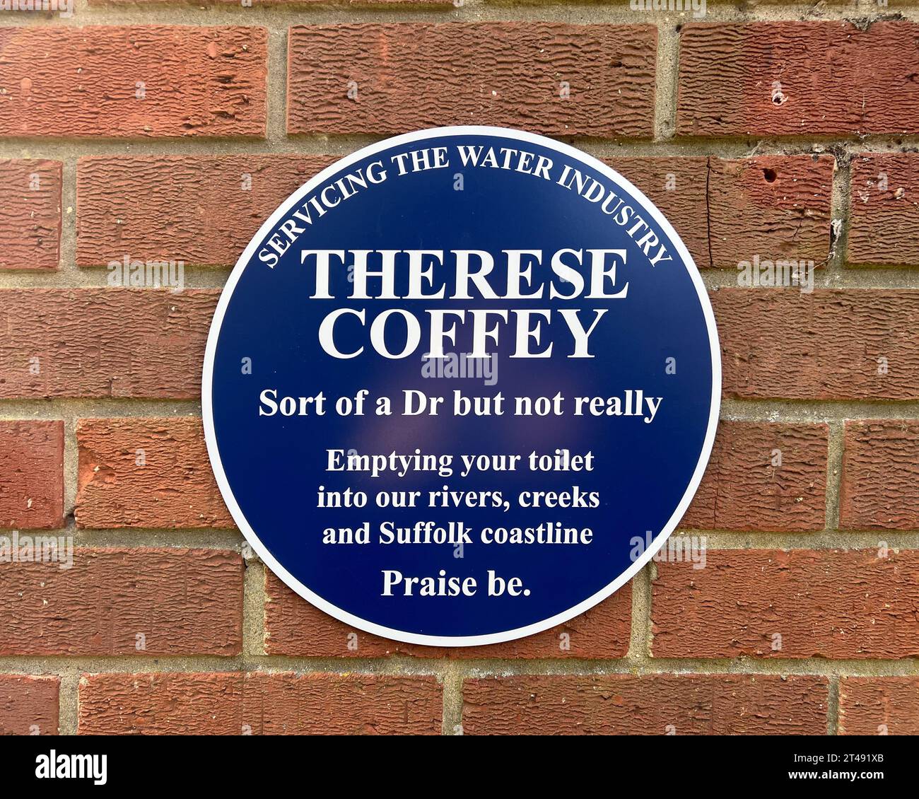 Therese Coffey - fake blue plaque installed by the River Deben in ...