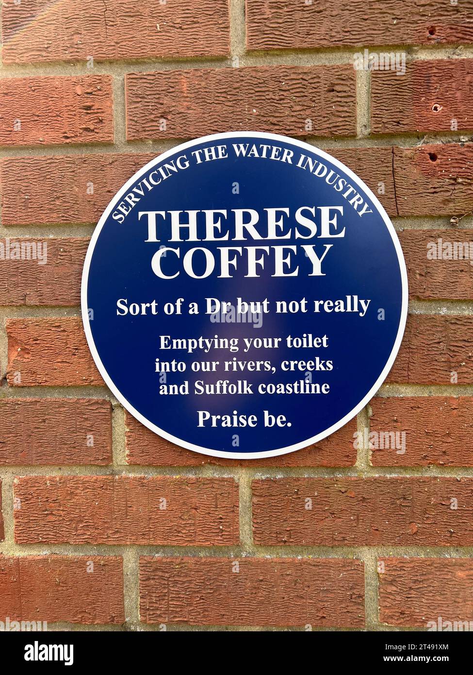 Therese Coffey - fake blue plaque installed by the River Deben in ...
