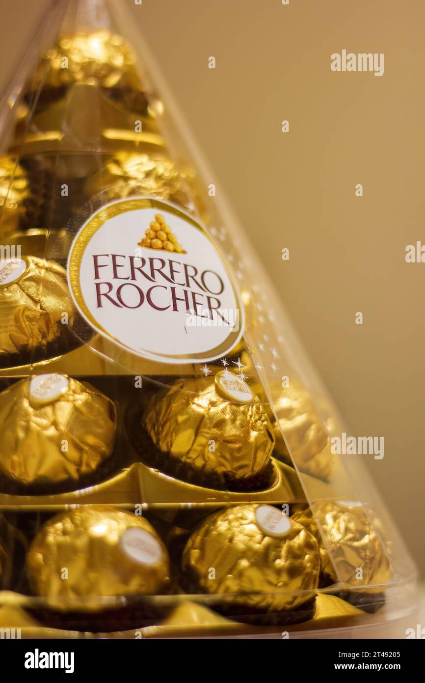 Krakow, Poland - December 24, 2023: Close up shot of a ferrero rocher ...
