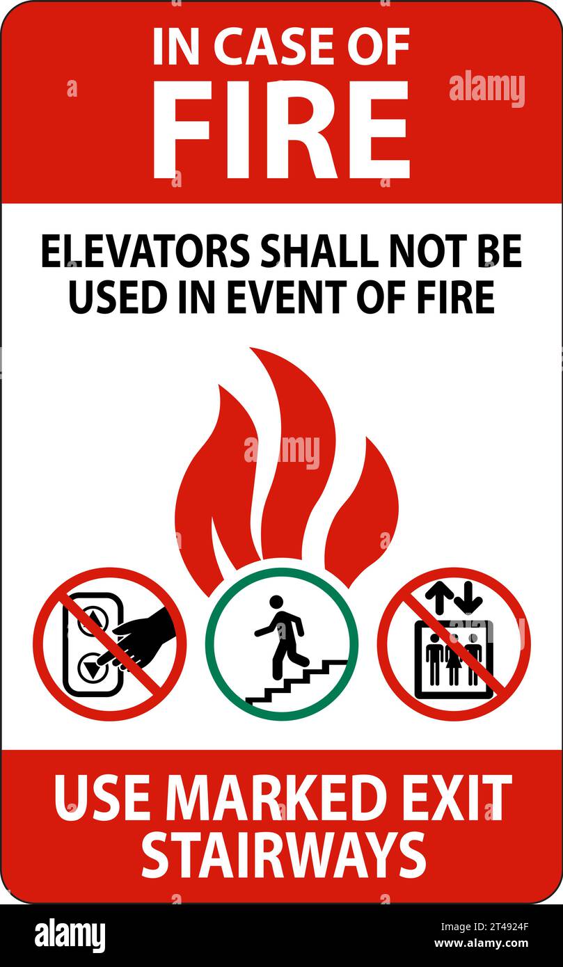 In Case Of Fire Sign: Elevators Shall Not Be Used In Event Of Fire, Use ...