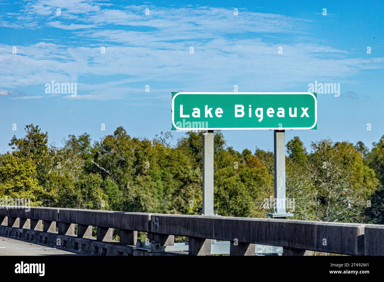 street sign of Atchafalaya Basin Bridge, Interstate 10, crossing over ...