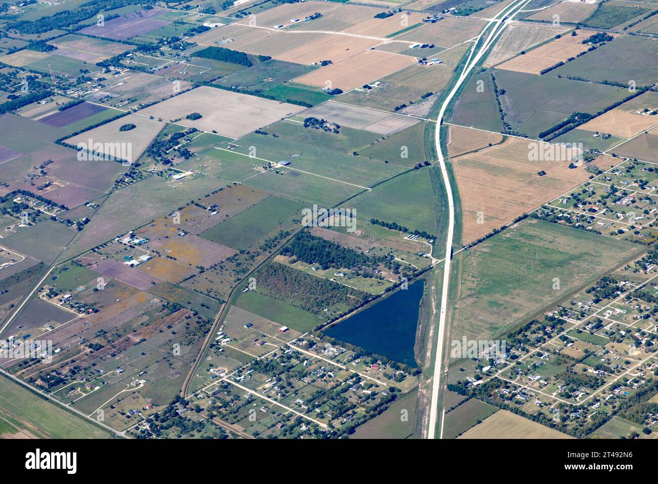 ascenic aerial of rural landscape with highway near Houston, Texas ...