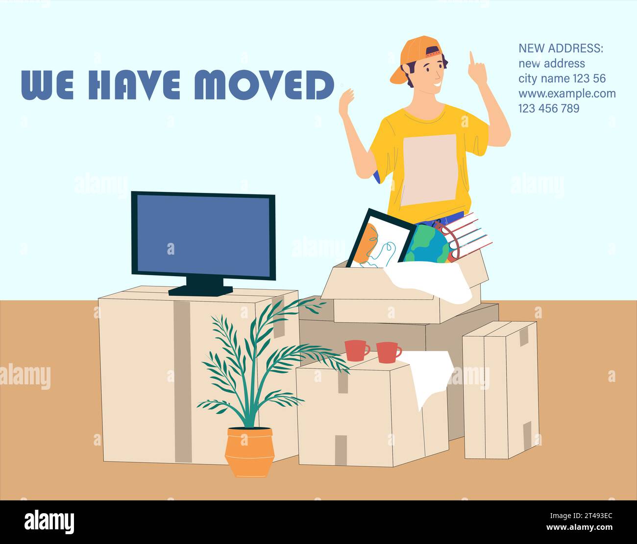 Moving boxes. People relocation. Business relocating to new office. New ...