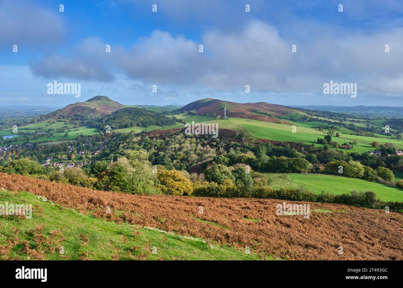 Caer Caradoc, Helmeth Hill, The Wrekin and Hope Bowdler Hill seen from ...