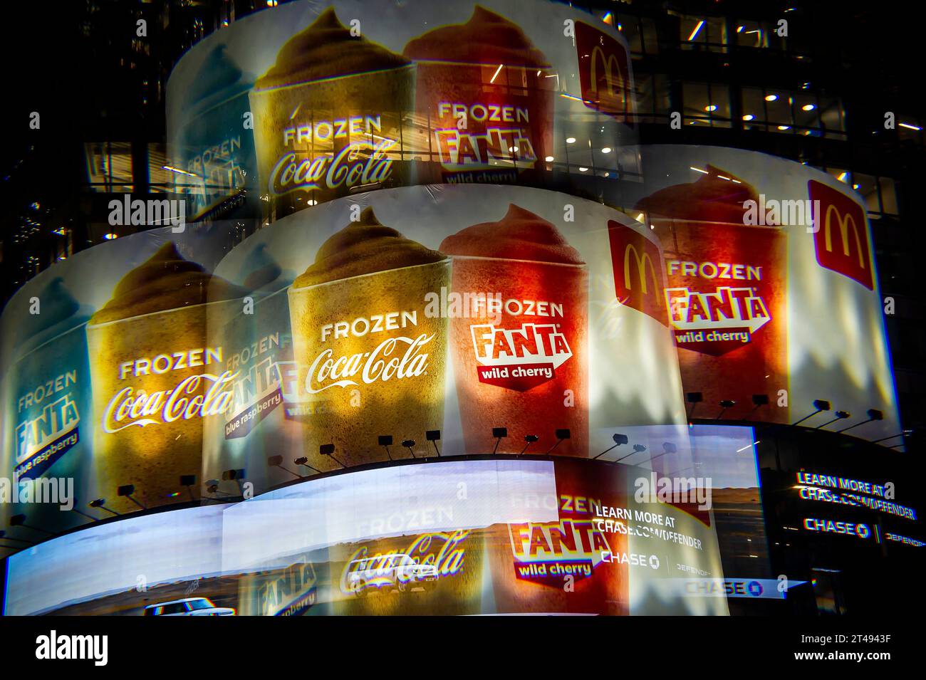 Digital billboard advertising Coca-Cola frozen drinks at McDonald’s in ...