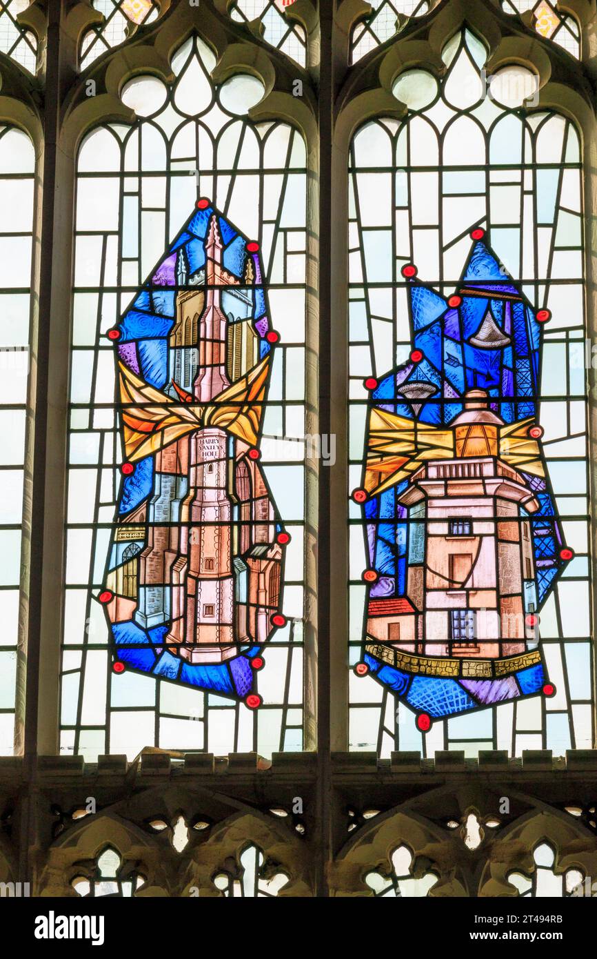 Colourful stained glass windows featuring lighthouses and lifeboats in ...