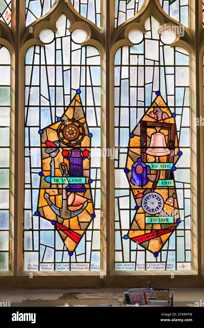 Colourful stained glass windows featuring lighthouses and lifeboats in ...