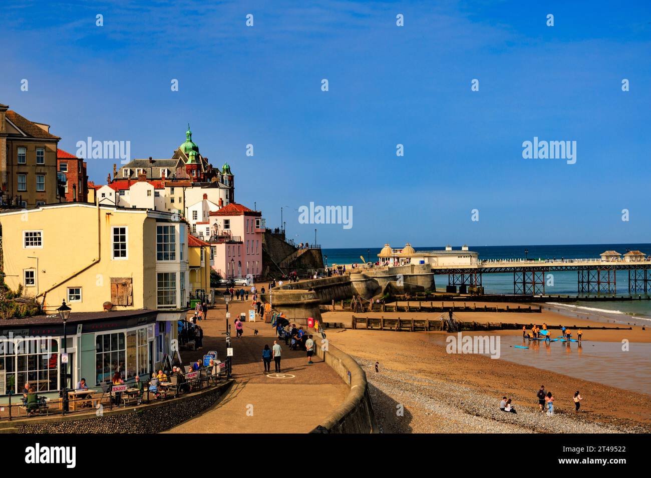 Colourful seafront architecture and the pier in Cromer, Norfolk ...