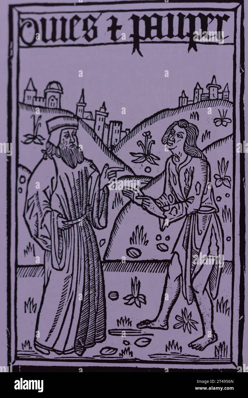 Colourised Illustration of a rich man and poor man in midst of a debate ...