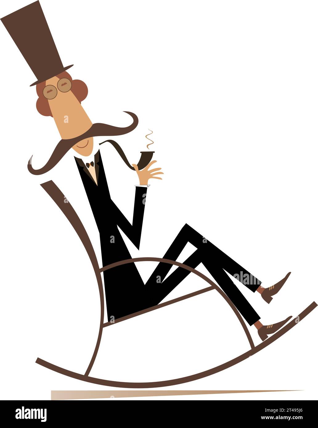 Man sits in the rocking chair smokes a pipe. Mustache man in the top ...