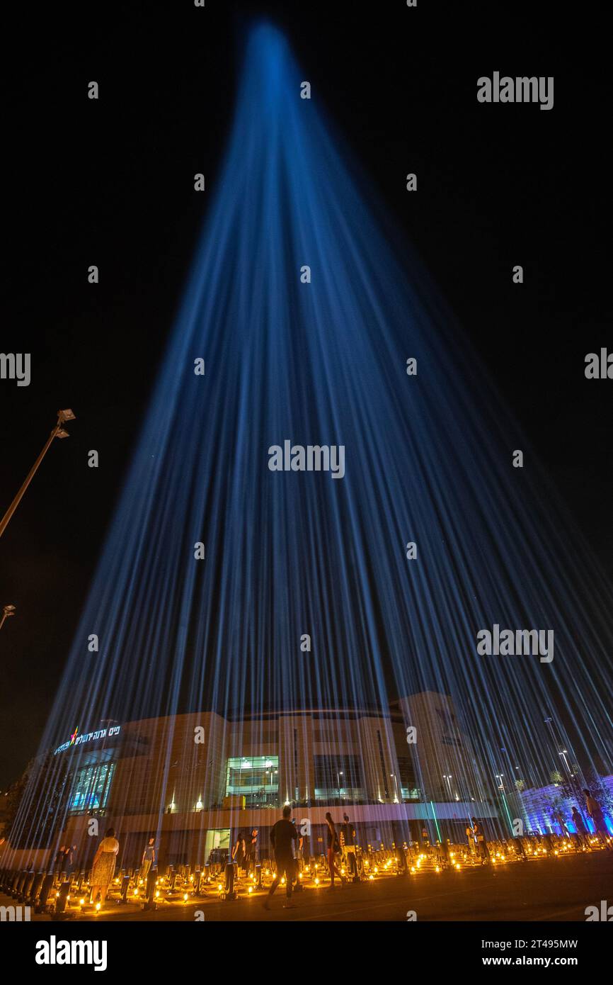 Jerusalem, Israel. 29th Oct, 2023. A beam of lights shown in the air at ...