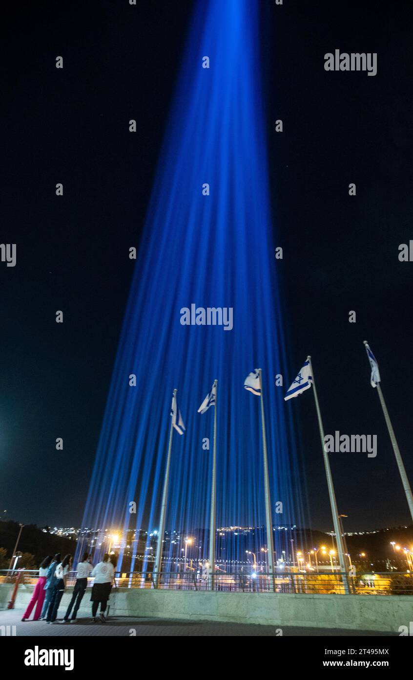 Jerusalem, Israel. 29th Oct, 2023. A beam of lights shown in the air at ...