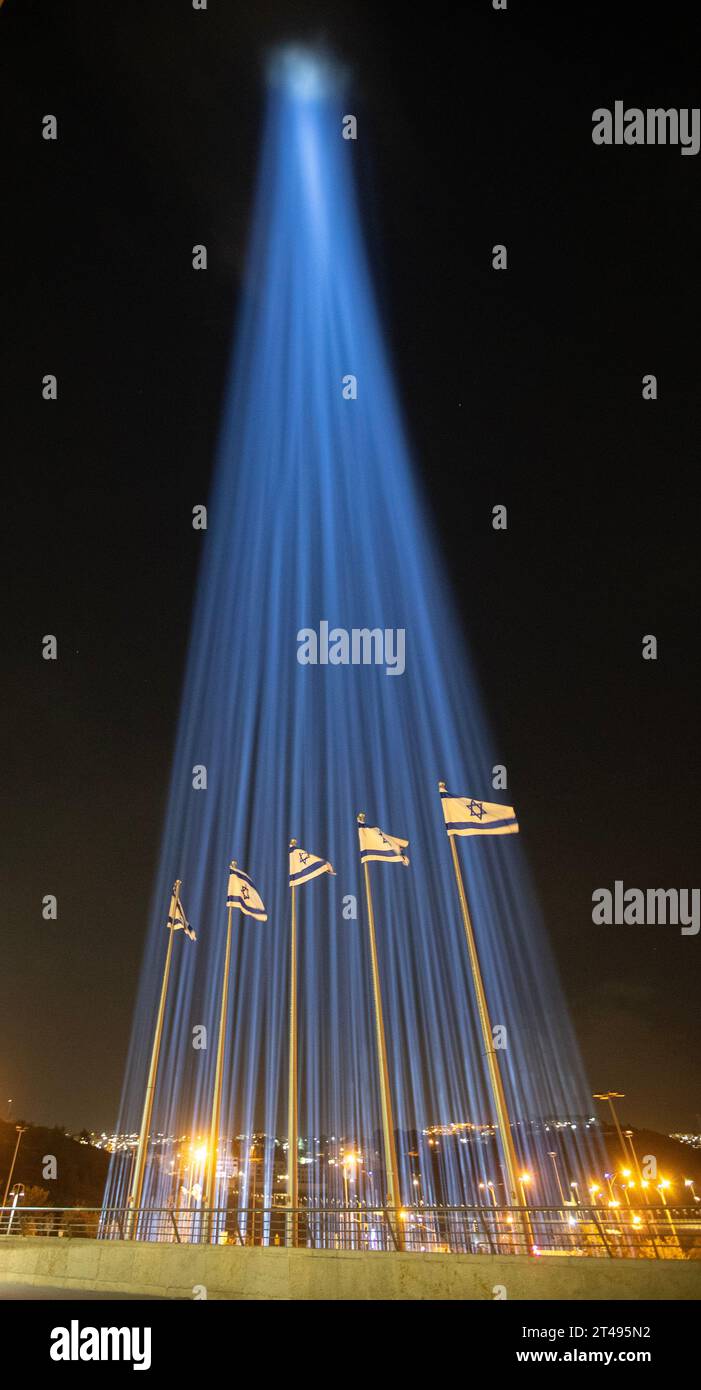 Jerusalem, Israel. 29th Oct, 2023. A beam of lights shown in the air at ...