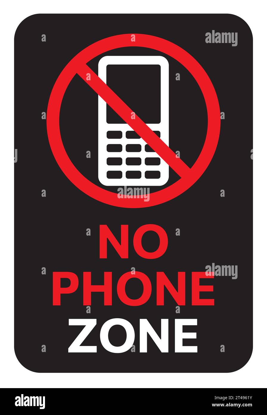 No phone zone warning sign. Illustration with text: NO PHONE ZONE ...