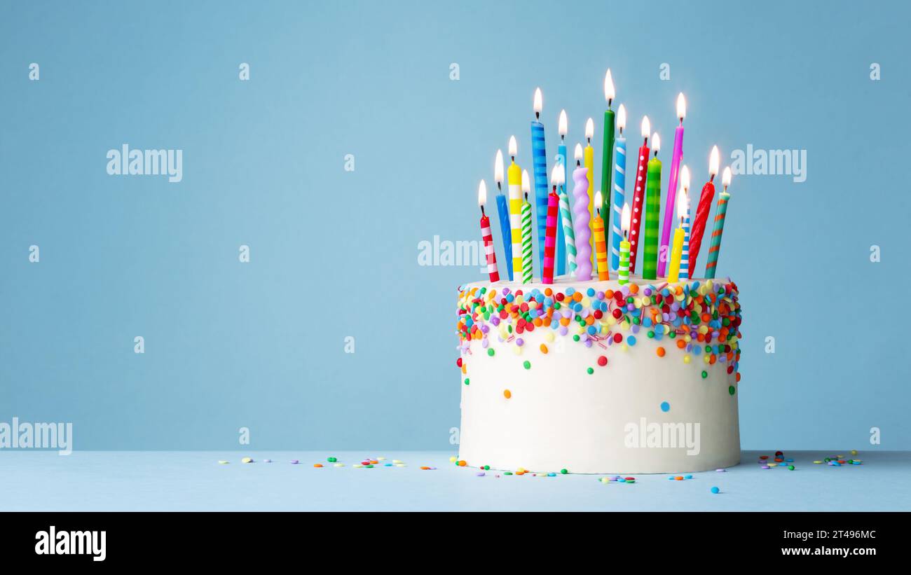 Celebration birthday cake with colorful sprinkles and twenty one ...