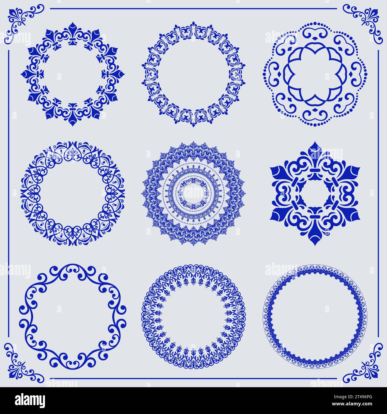 Vintage set of vector round elements. Blue elements for design frames ...
