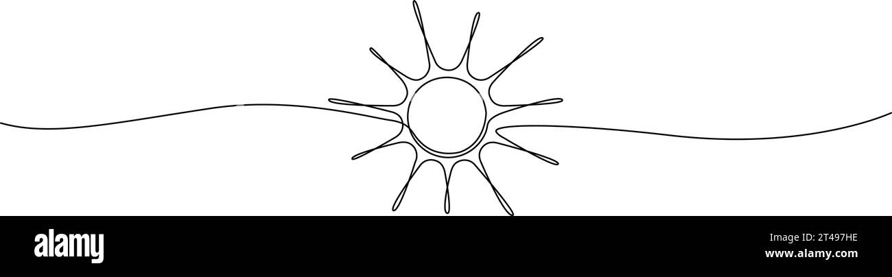 continuous single line drawing of the sun, line art vector illustration ...