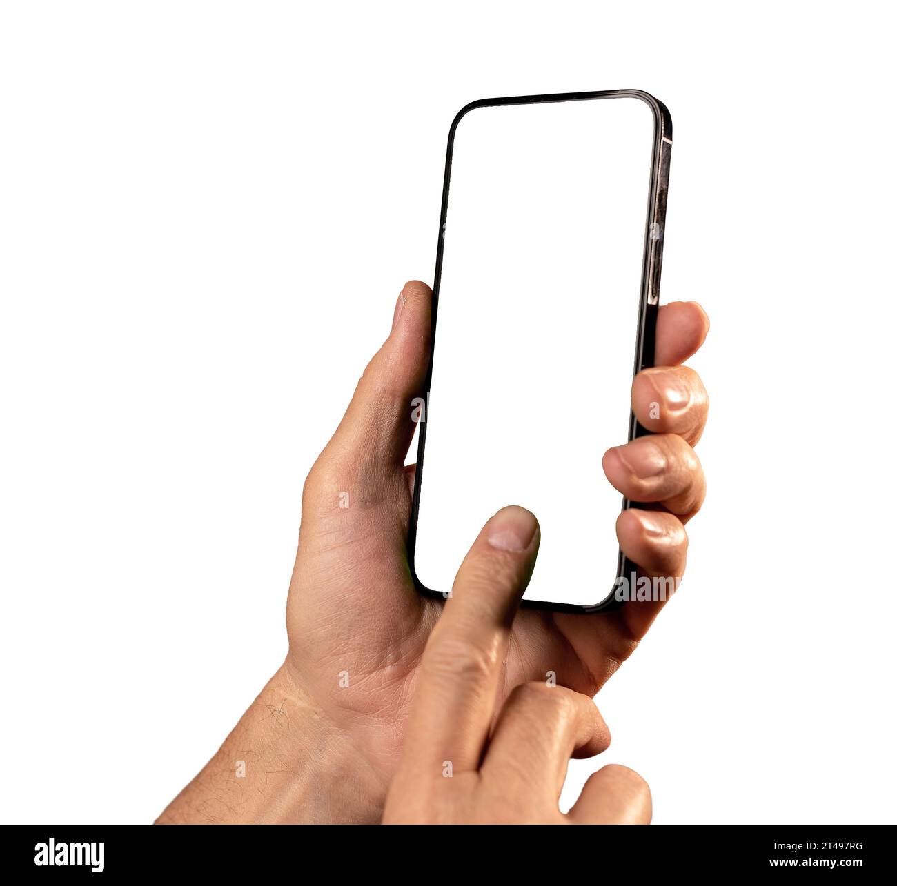 Finger clicking, tapping on blank white mobile screen mockup ...