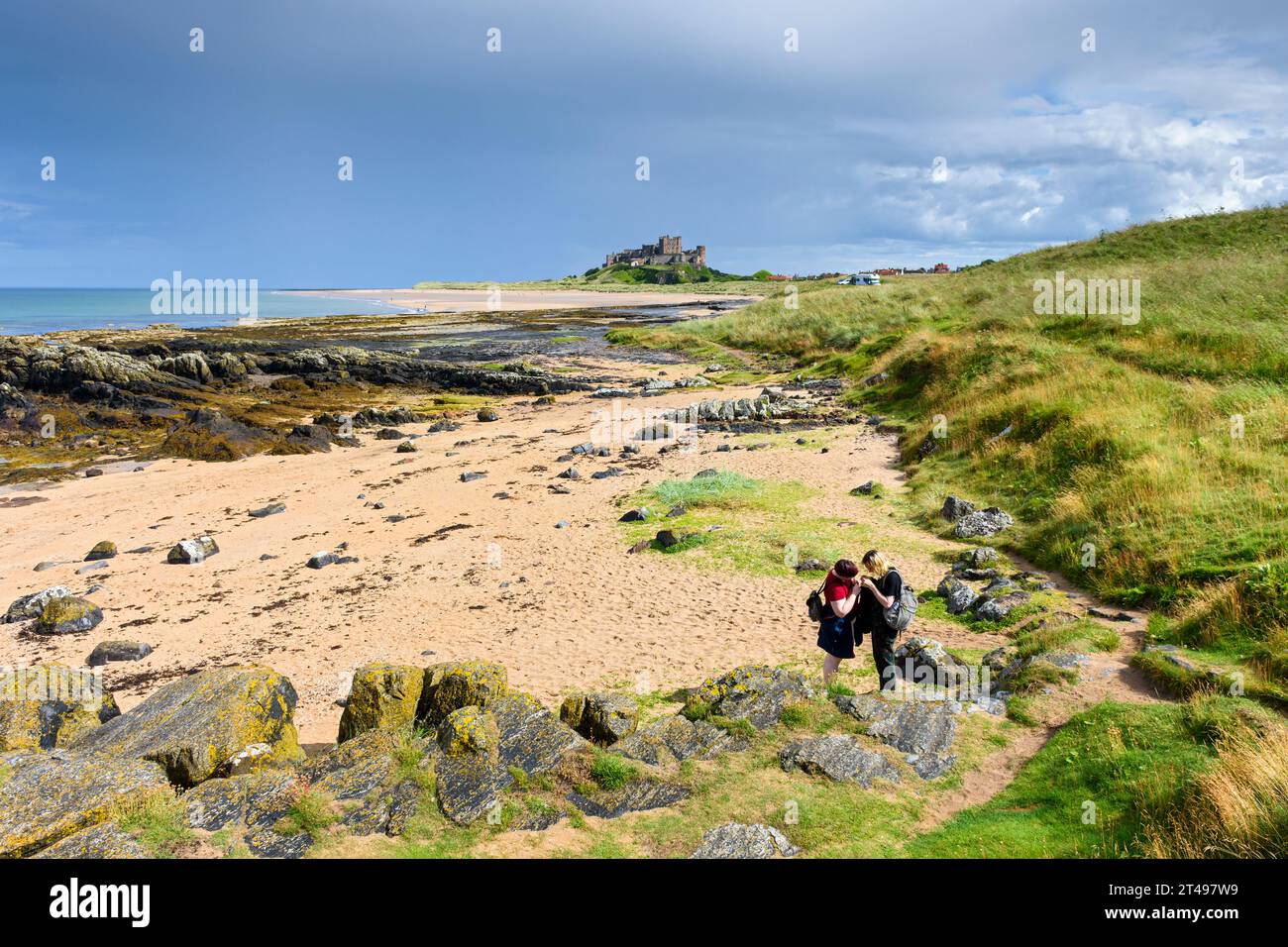 Bamburgh Castle from Harkness Rocks, Bamburgh, Northumberland, England ...