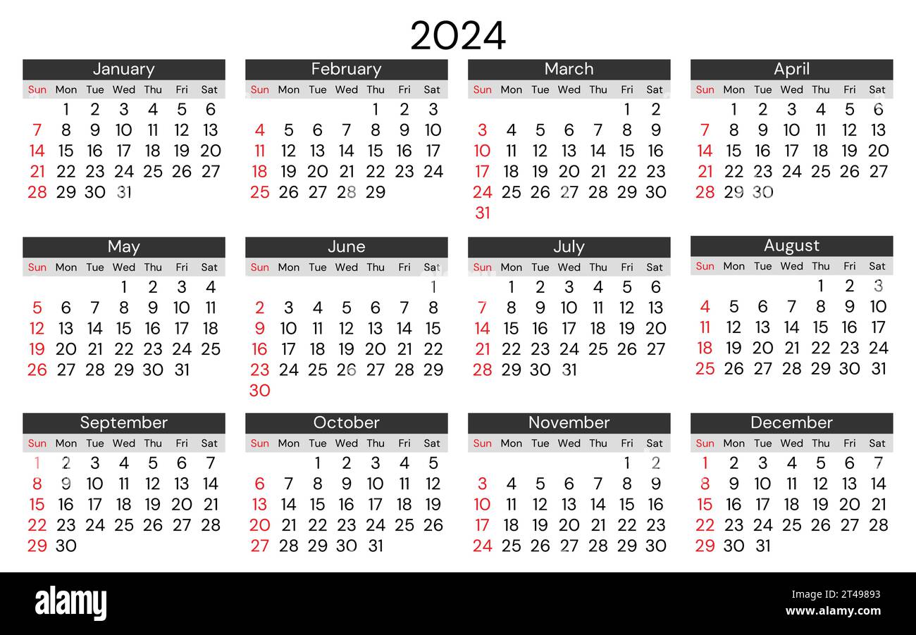 2024 calendar, horizontal. Modern vector illustration. Plan your year ...