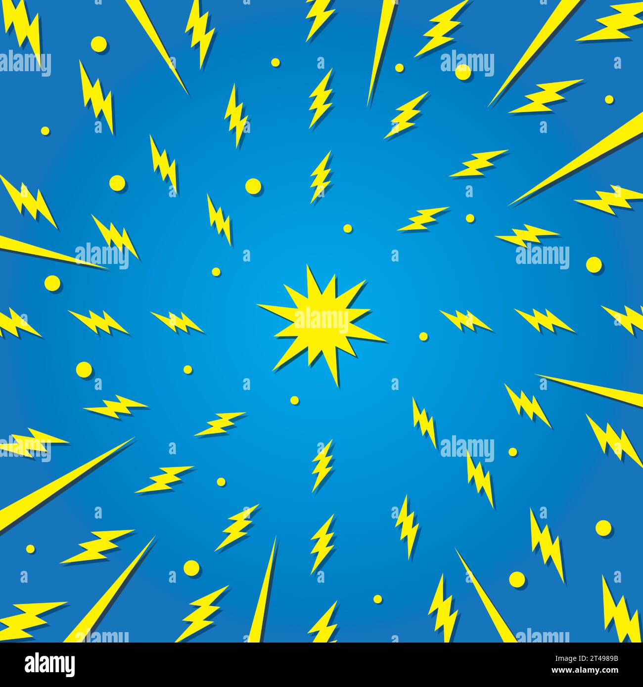 Blue background with yellow lightning bolts, illustrating sun rays ...