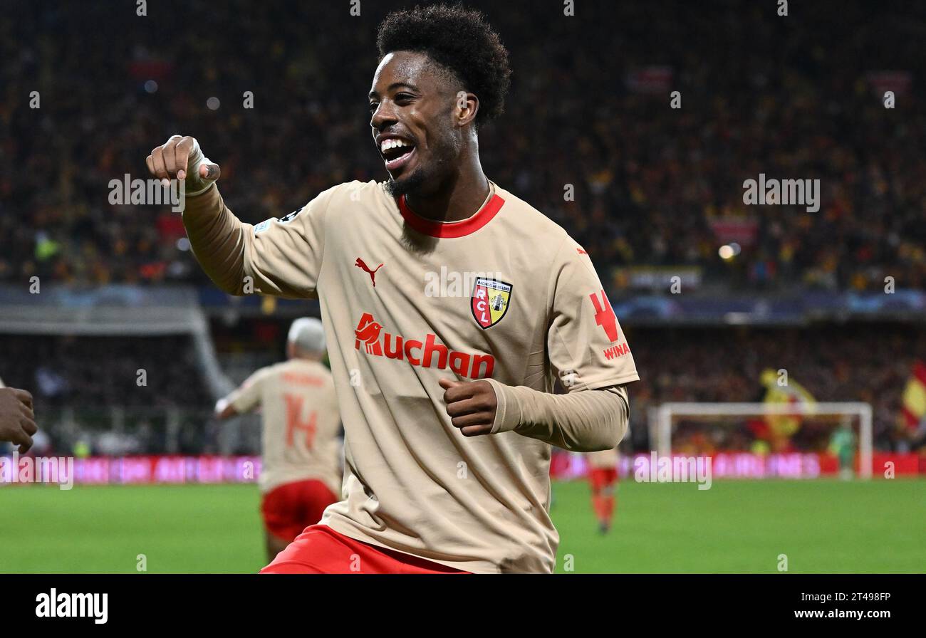 LENS, FRANCE - OCTOBER 24: Elye Wahi of RC Lens celebrates after ...
