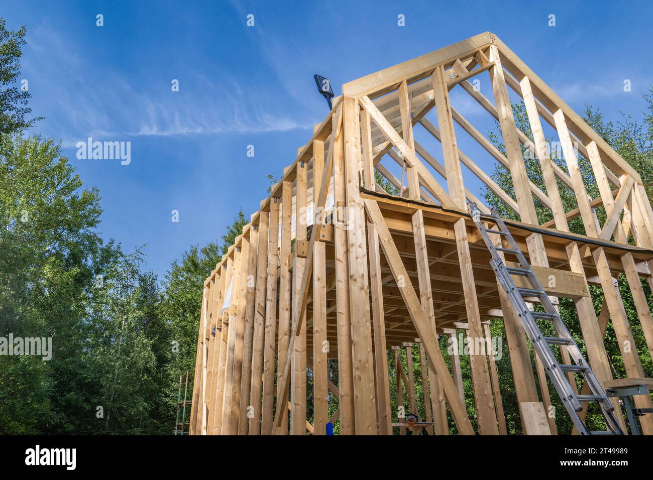 Newly Built Wooden House Skeleton Frame. Carpentry Industry Theme Stock ...