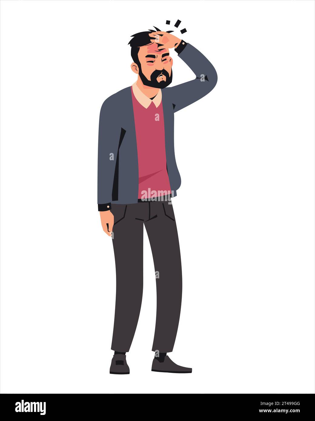 Cartoon man with fever and corona virus disease symptoms. Guy feeling ...