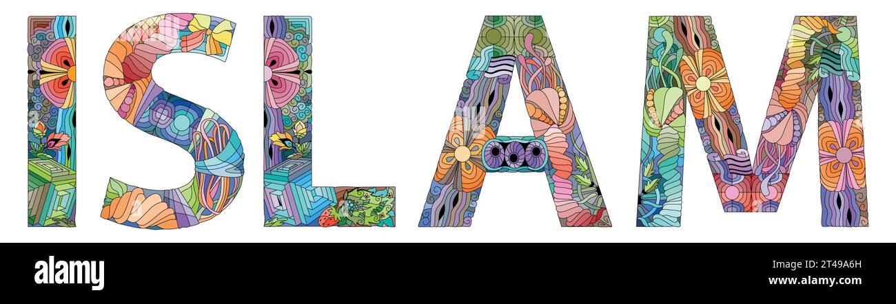 Hand-painted art design. Hand drawn illustration word ISLAM for t-shirt ...