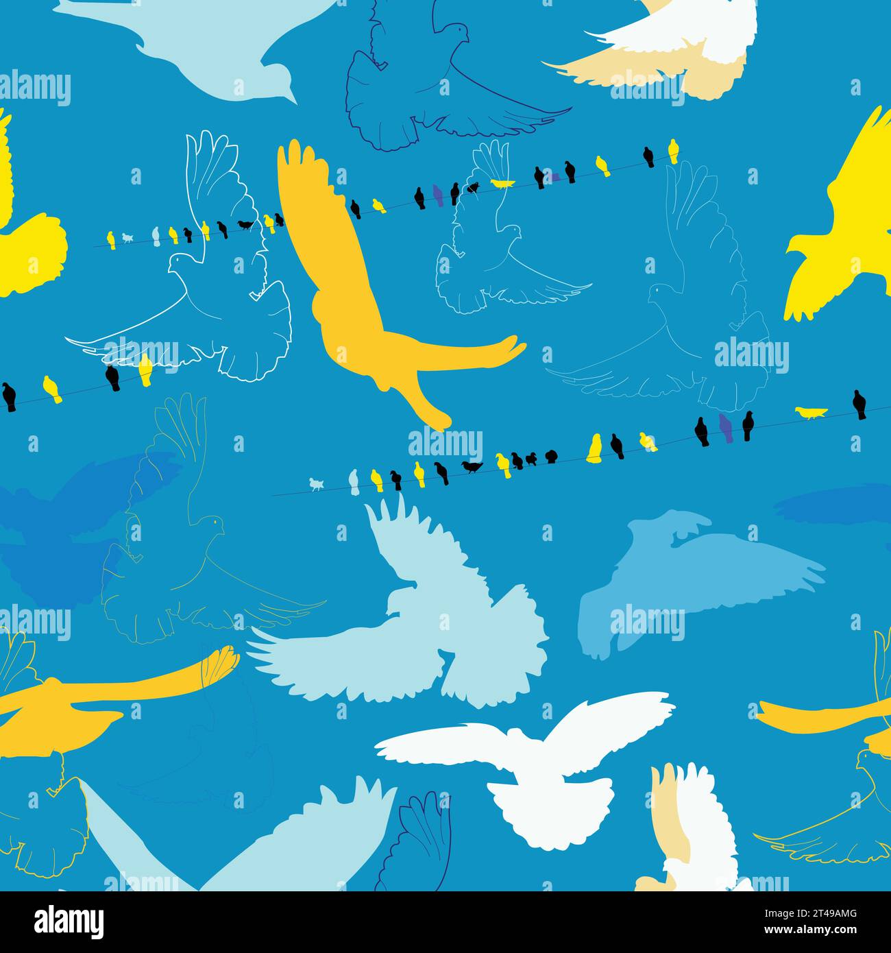 seamless pattern with bird silhouette and contour; stock vector; bird ...