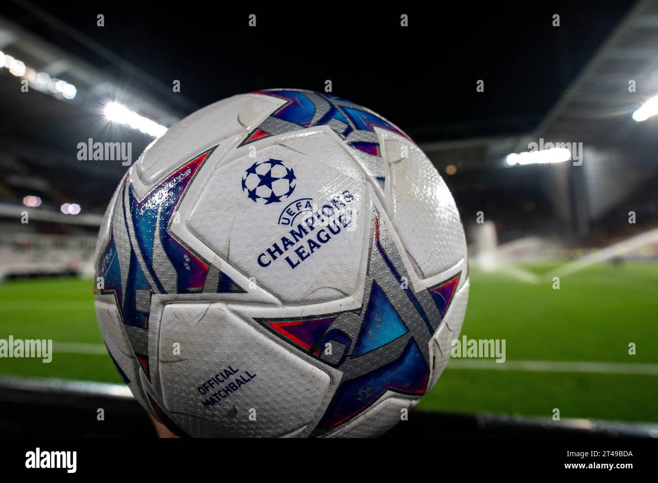 LENS, FRANCE - OCTOBER 24: Official match ball with UEFA Champions ...
